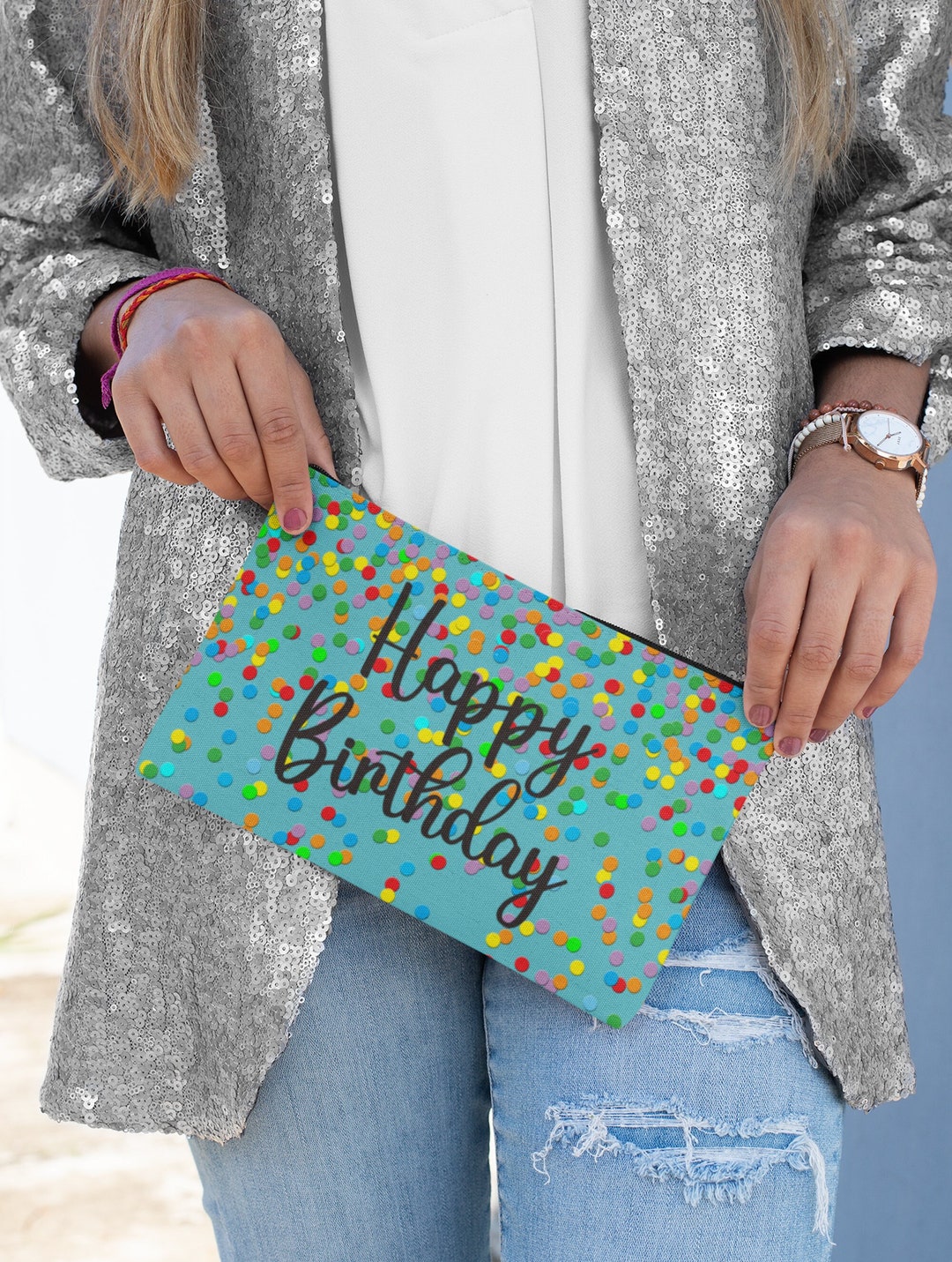 Confetti Happy Birthday Bag, Happy Birthday, Makeup Pouch, Pencil Case ...