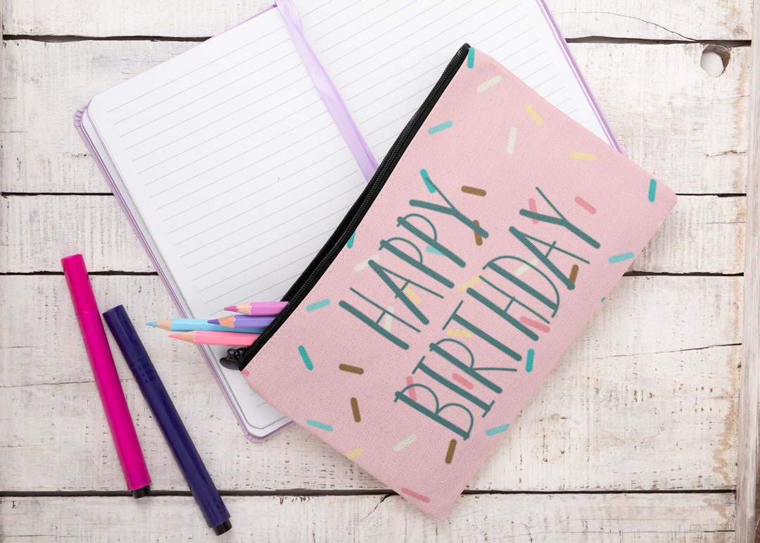 Pink Sprinkle Happy Birthday Bag, Birthday Gift Card Bag, Makeup Pouch ...
