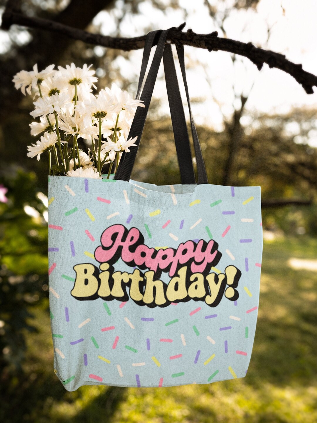 Blue Sprinkle Happy Birthday Tote Bag, Light Blue Birthday, Sprinkle ...