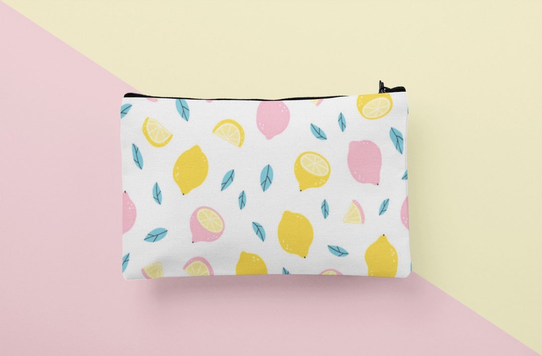 Reusable Lemon Accessory Pouch, Pink and Yellow Lemons, Makeup Bag ...