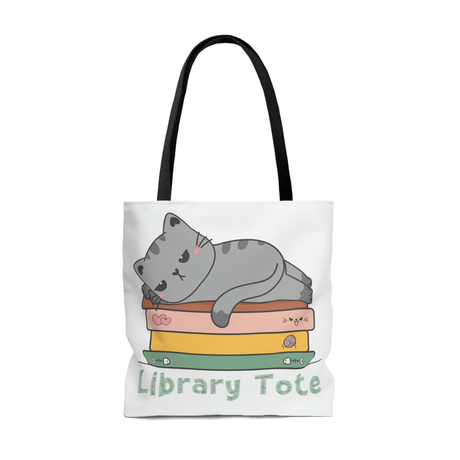 Kawaii Cat Library Tote Bag/ Cats & Books/ School Book Bag/ Cat Mom Bag ...