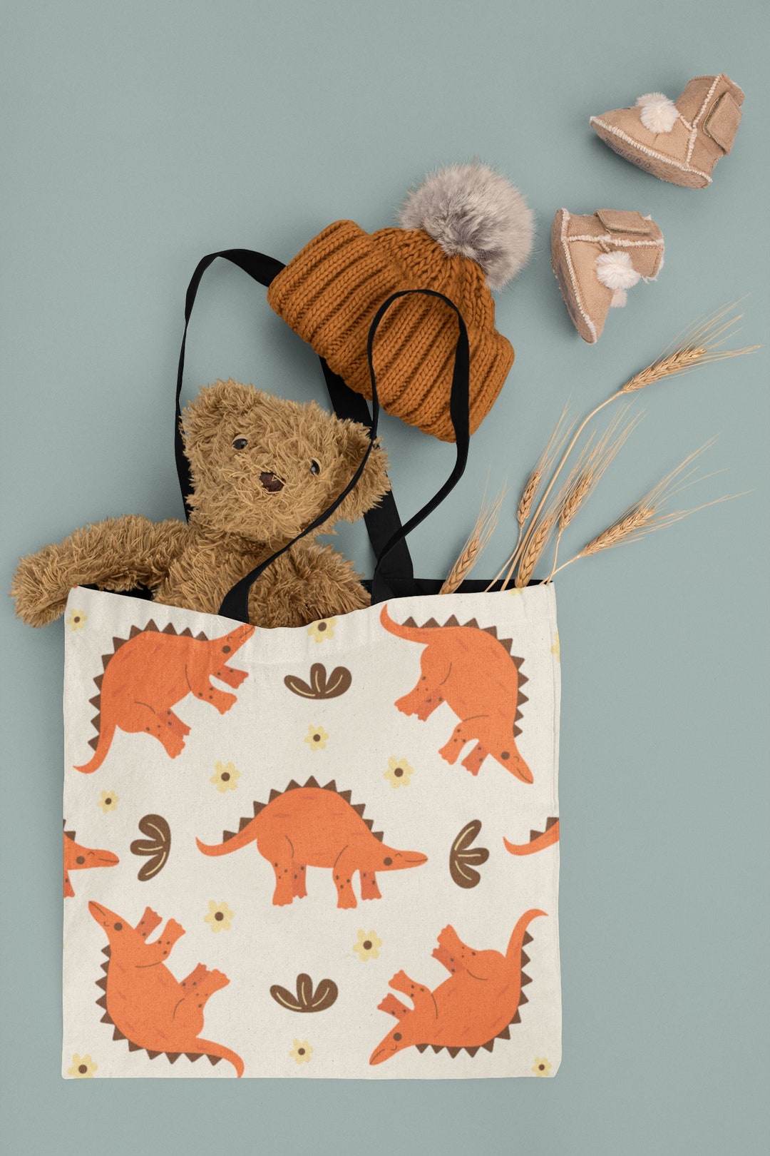 Orange Dinosaur Tote Bag Fun Fierce Dino Themed Carryall for Kids ...