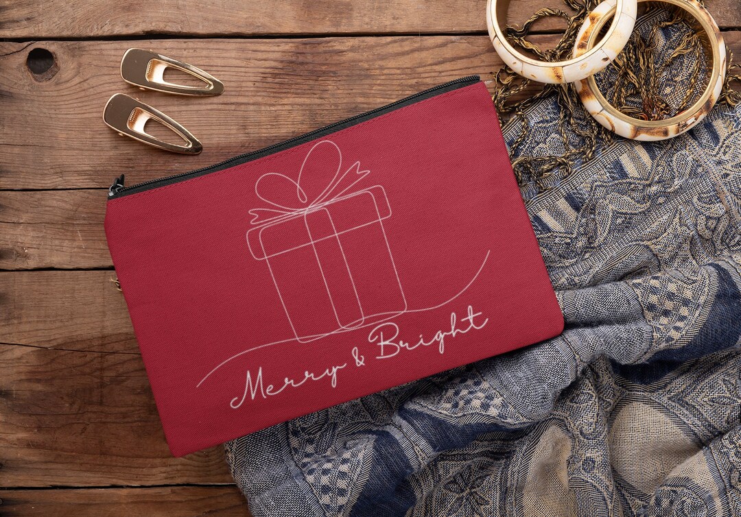 Merry & Bright Gift Bag, Happy Holiday Bag, Makeup Pouch, Pencil Case ...