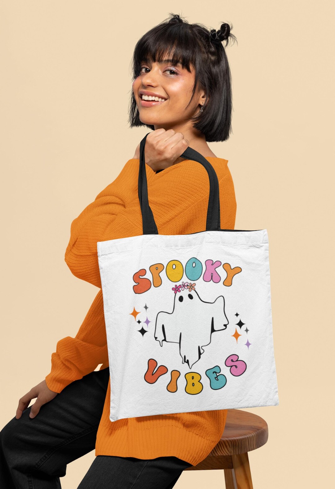 Halloween Trick or Treat Tote Bag Spooky Vibes Cute Halloween Party ...