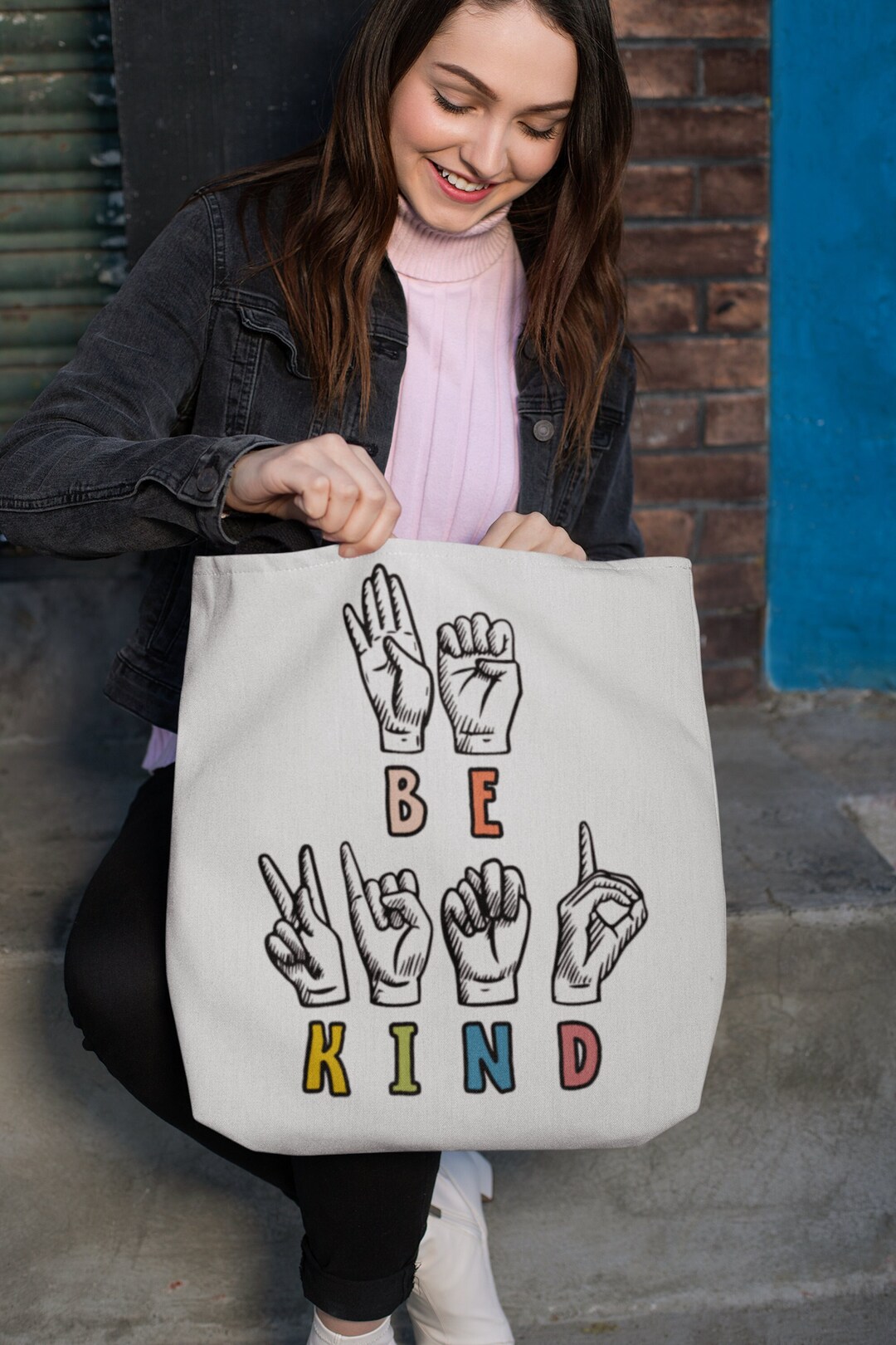 Sign Language BE KIND Tote Bag Spread Love & Kindness With Reusable ...