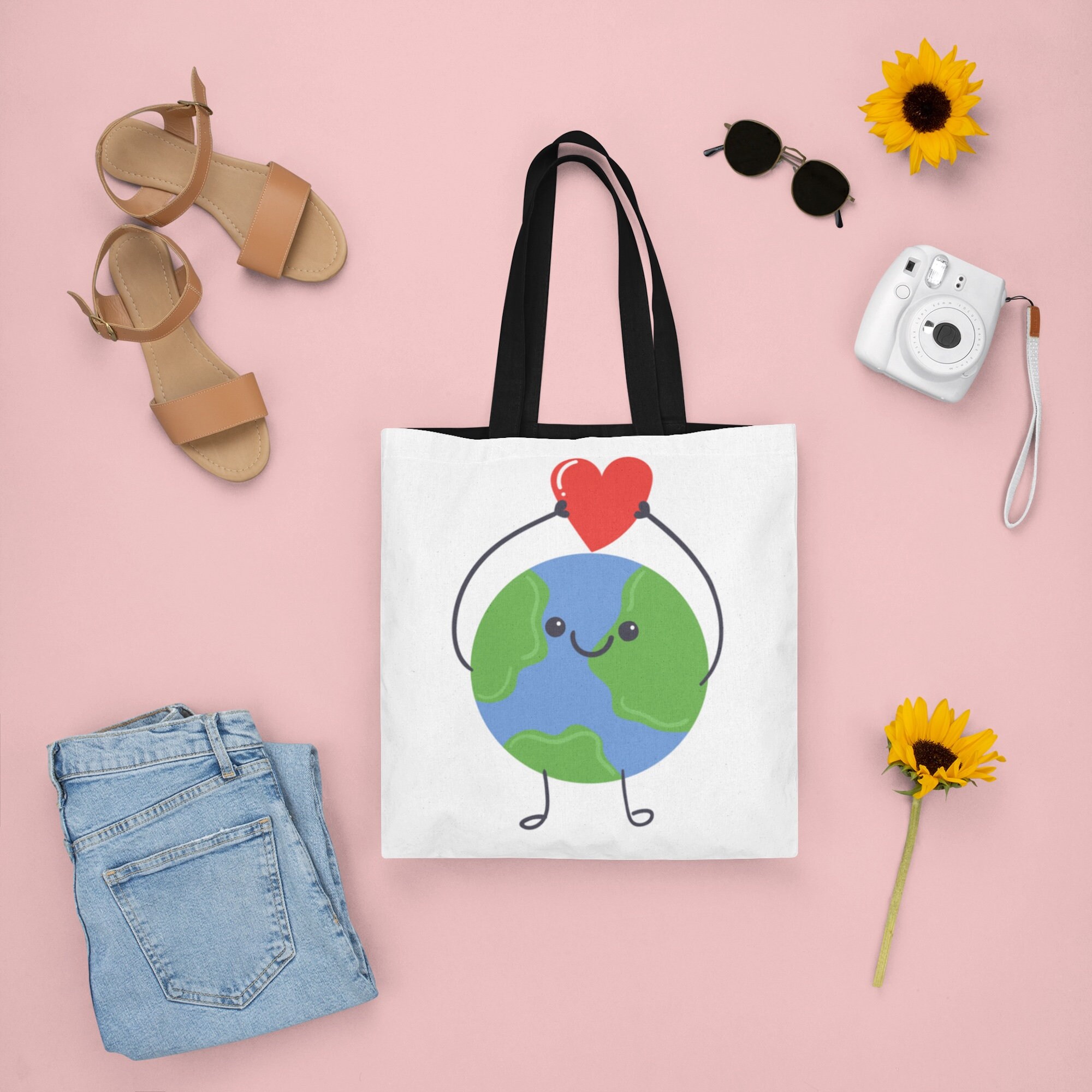 Reusable Earth Day Tote Bag, Plaid Shopping Bag, Grocery, Market, Save ...