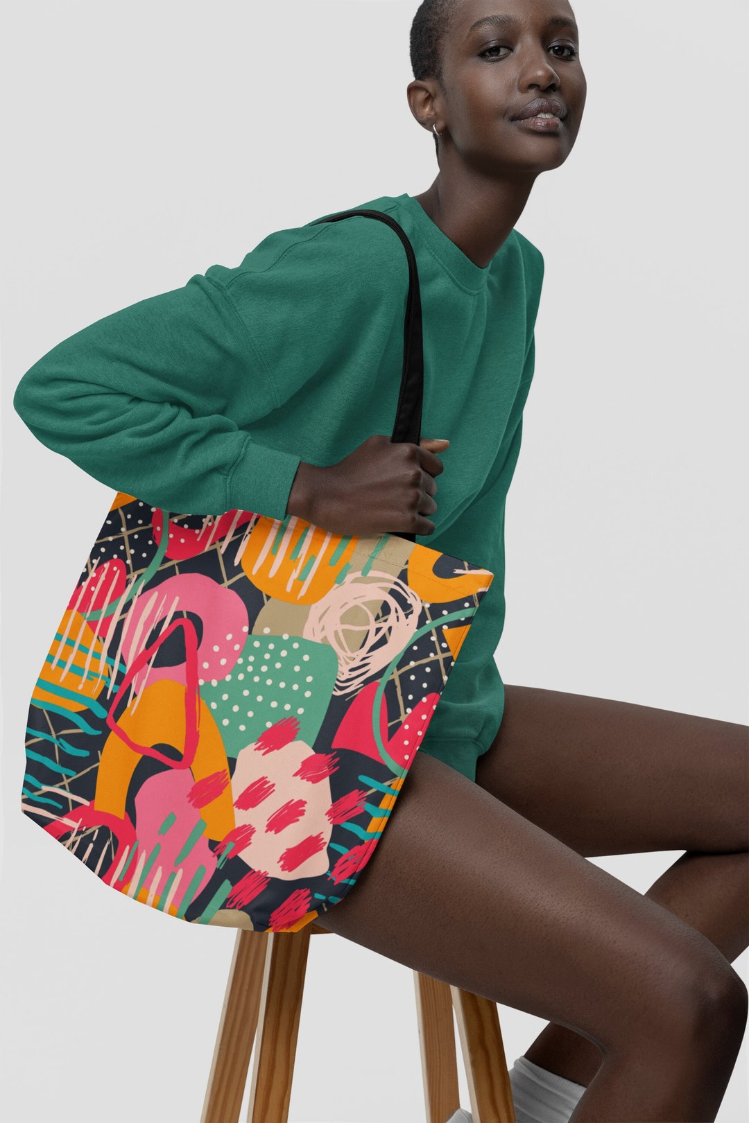Maximalist Aesthetic Abstract Art Reusable Tote Bag Grocery Shopping ...