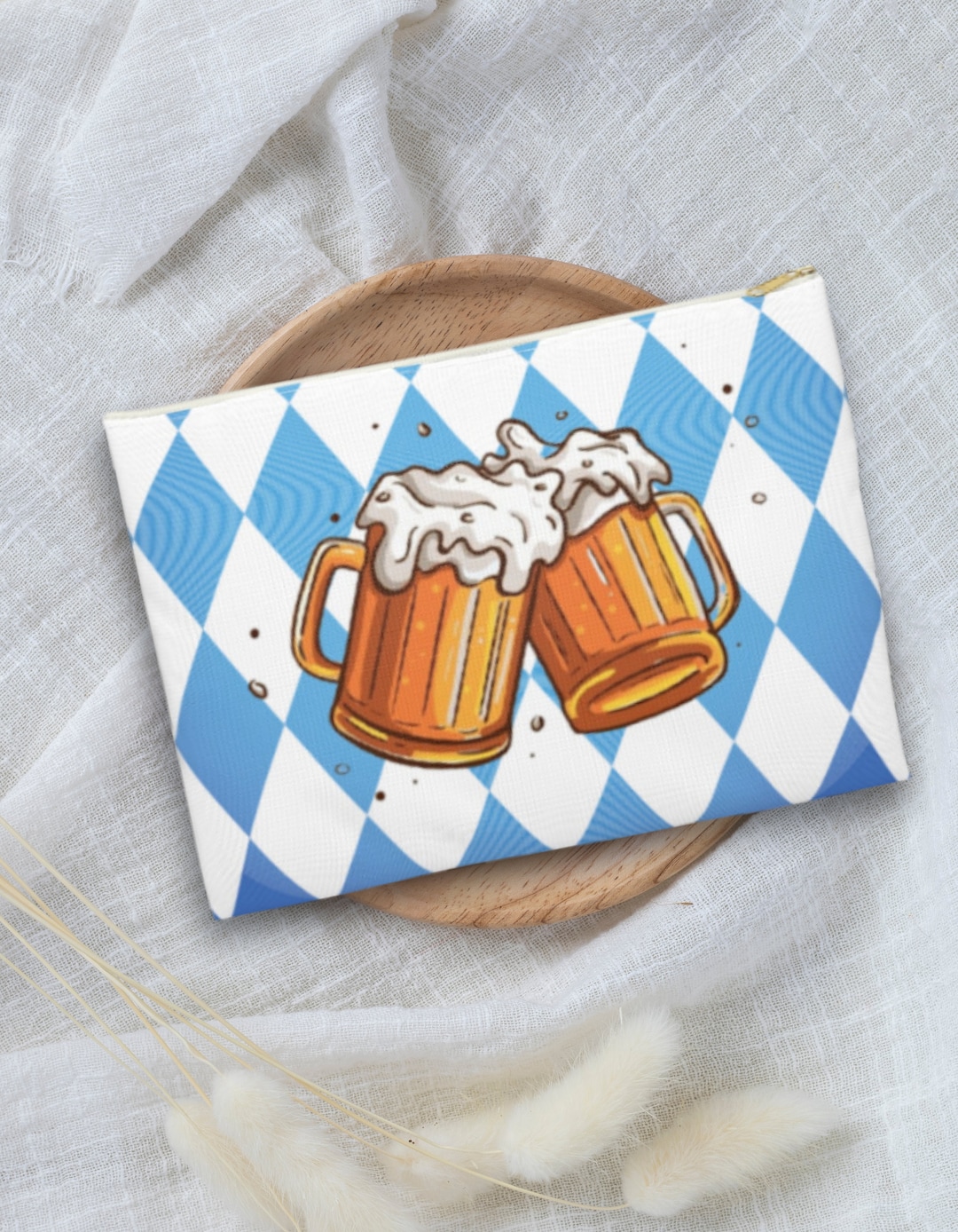 Oktoberfest Beer Bag Blue Argyle Makeup Pouch Pencil Case Cosmetic ...