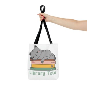 Kawaii Cat Library Tote Bag/ Cats & Books/ School Book Bag/ Cat Mom Bag ...
