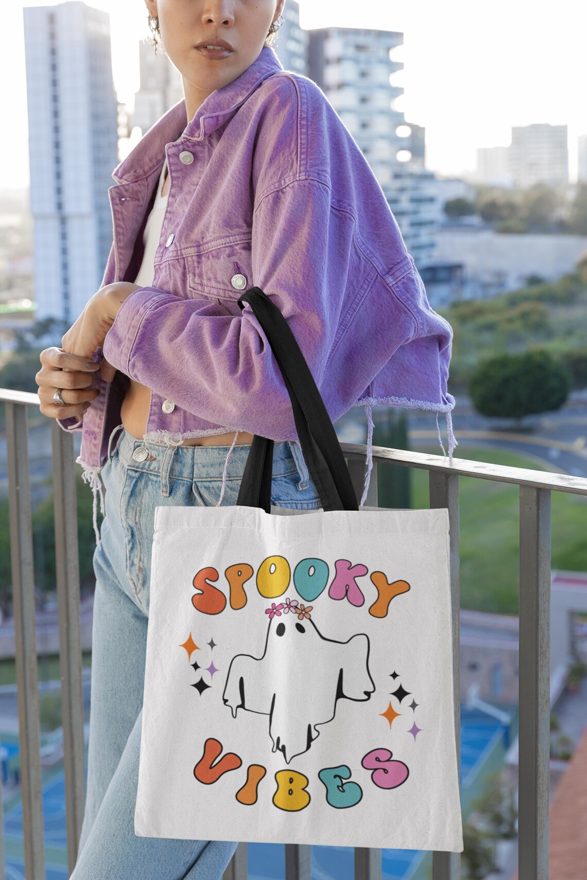 Halloween Trick or Treat Tote Bag Spooky Vibes Cute Halloween Party ...