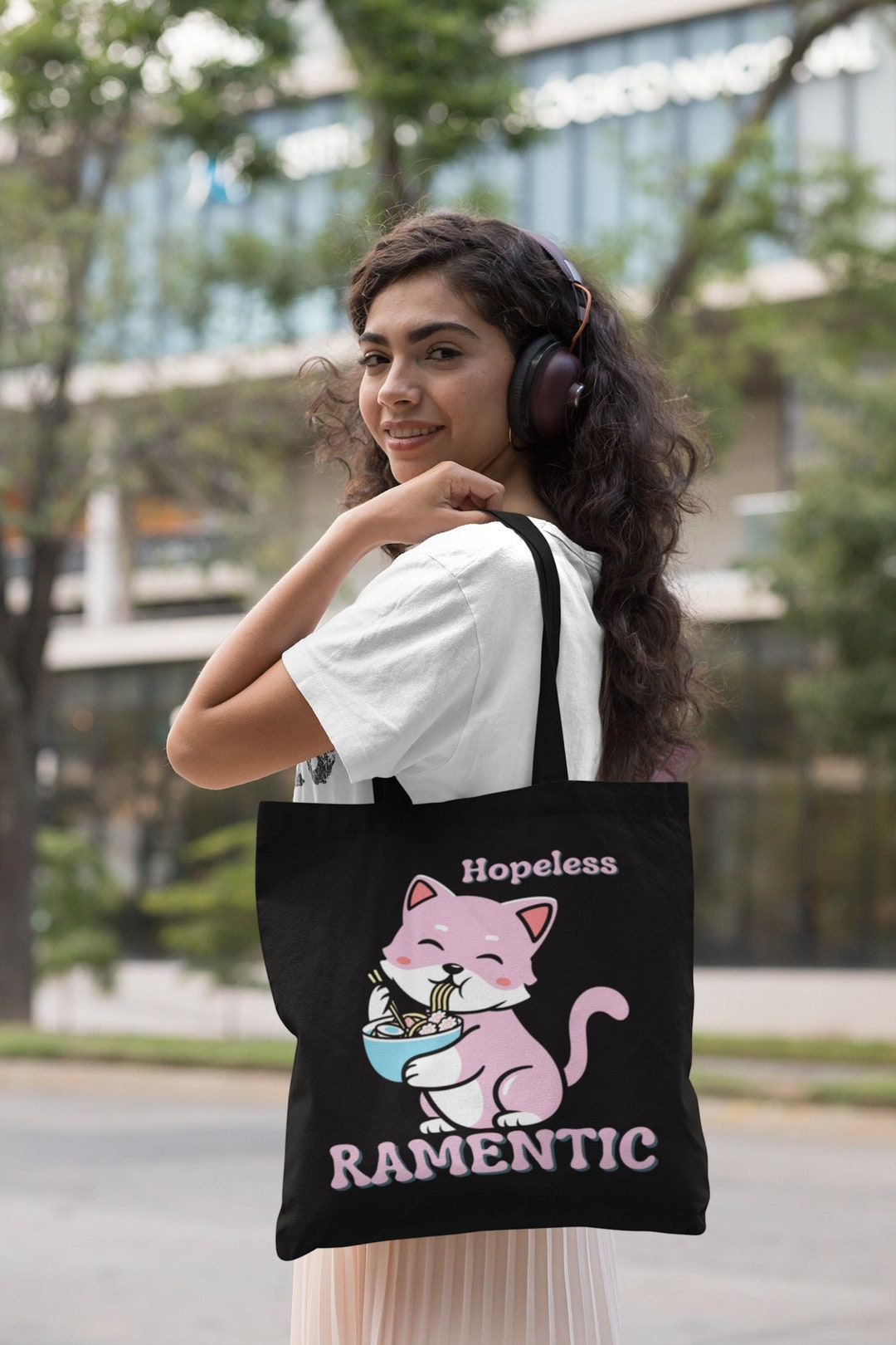 Pink Anime Ramen Cat Tote Bag, Gift Giving, Reusable Grocery Shopping ...