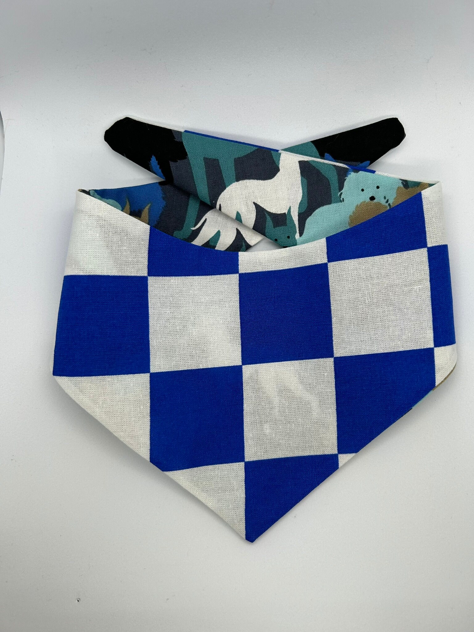 Blue and White Checkers, Dog Collage, Reversible Pet Bandana, Cat or ...