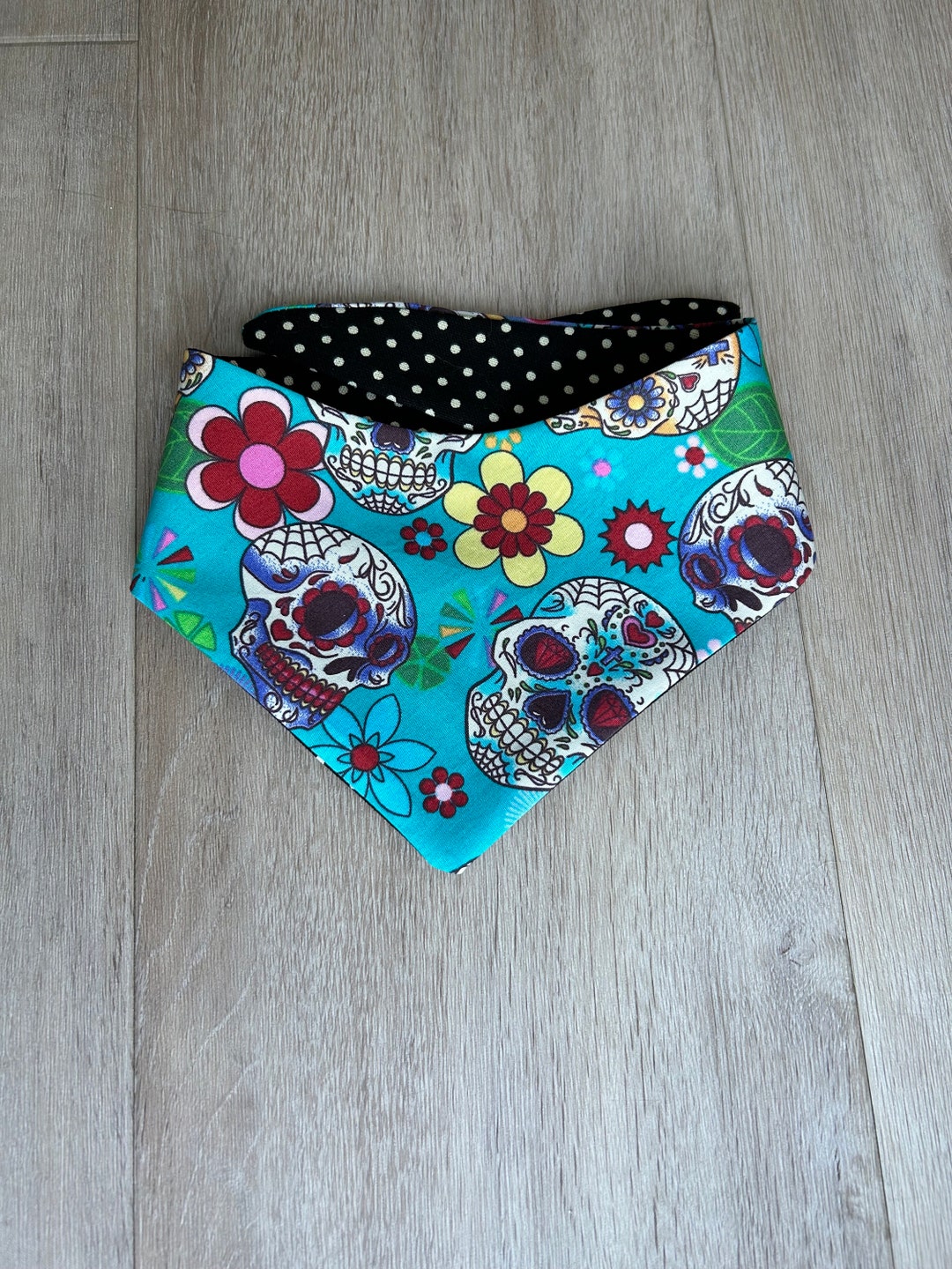 Blue Sugar Skull Pet Bandana, Day of the Dead Calavera, Reversible Dog ...