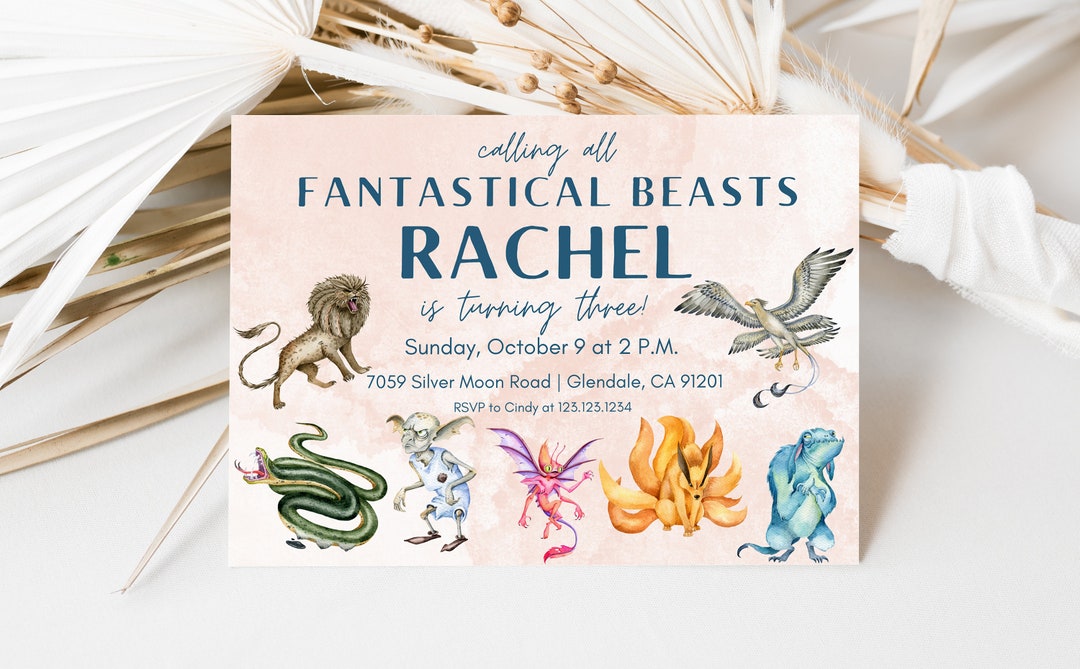 Mythical Creatures Invitation, Fantastic Beasts Invitation, Magical ...