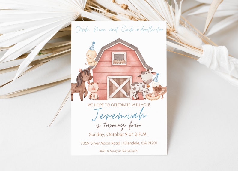 Editable Farm Birthday Invitation for Boy, Farm Animals Birthday ...