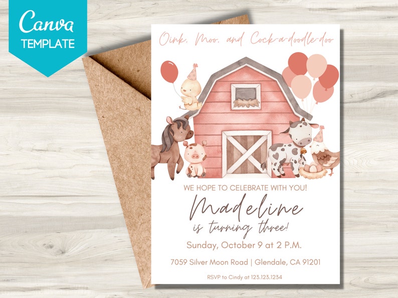 Editable Farm Birthday Invitation for Girl Farm Animals - Etsy