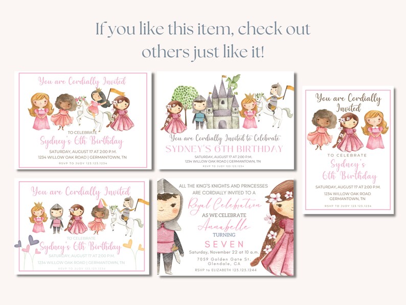 Princess and Knights Invitation / Princess / Dress / Printable ...