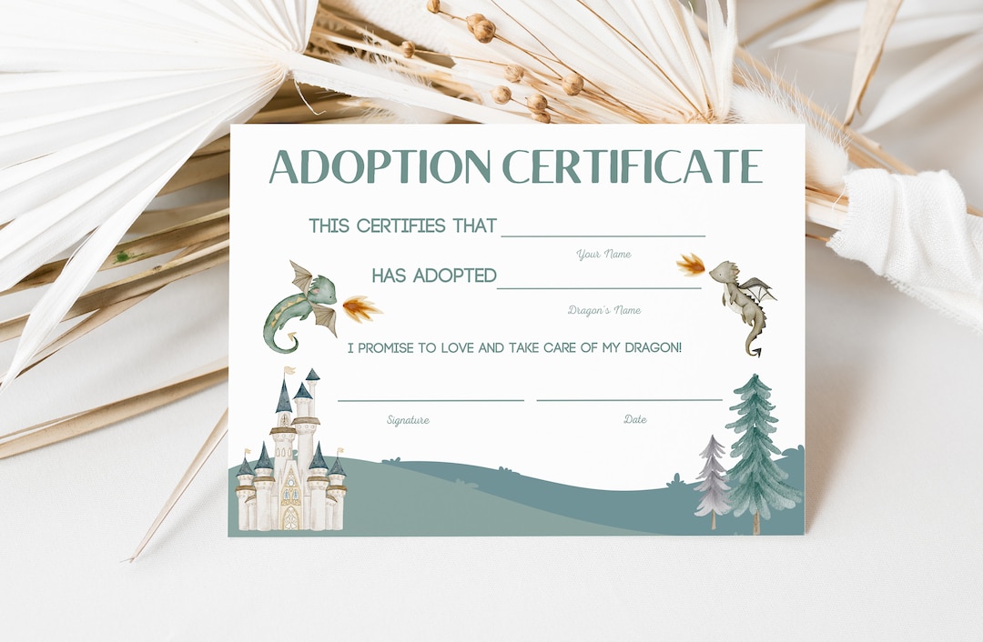 Adopt a Dragon Sign, Dragon Adoption Certificate, Dragon Birthday, Dragon Adoption, Dragon ...