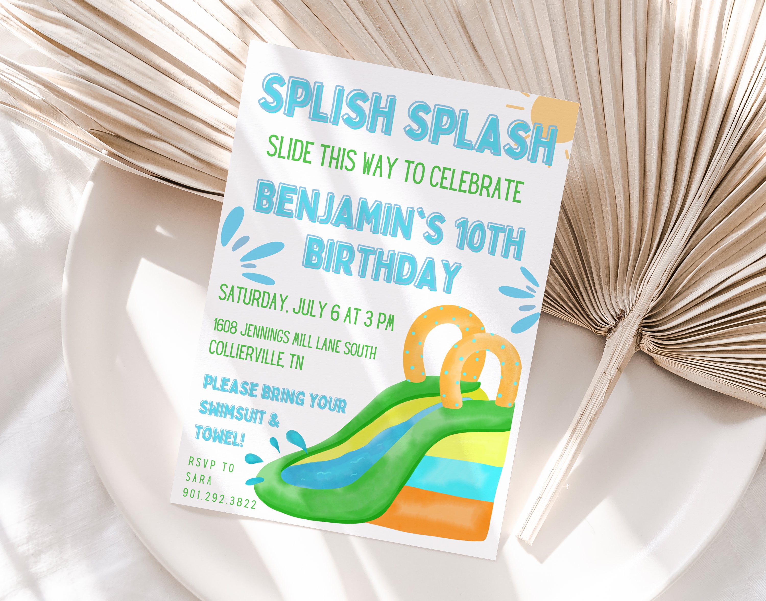 Printable Water Slide Party Invitation, Water Slide Birthday Party ...