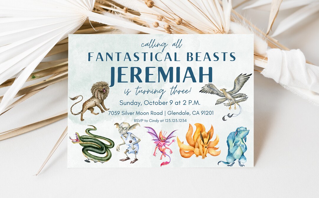 Mythical Creatures Invitation, Fantastic Beasts Invitation, Magical ...