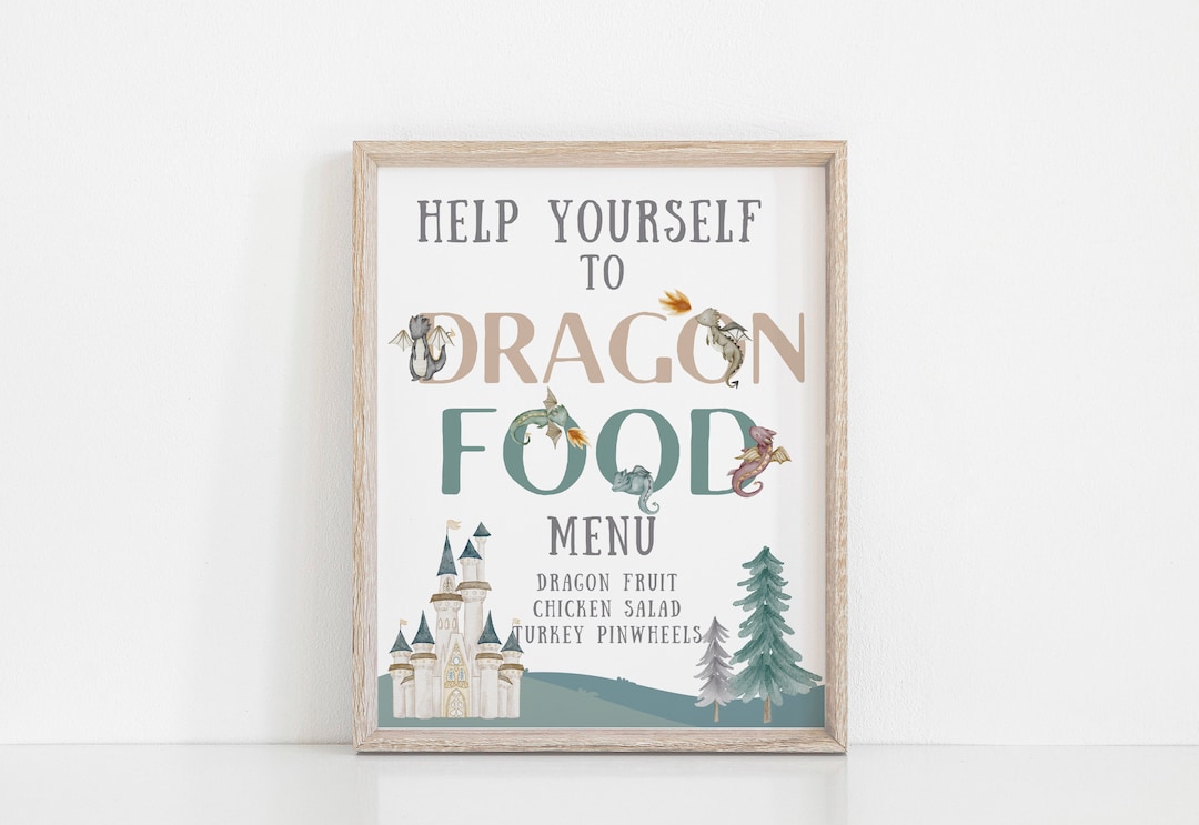 Dragon Food Sign, Dragon Themed Shower, Dragon Baby Shower, Dragon ...