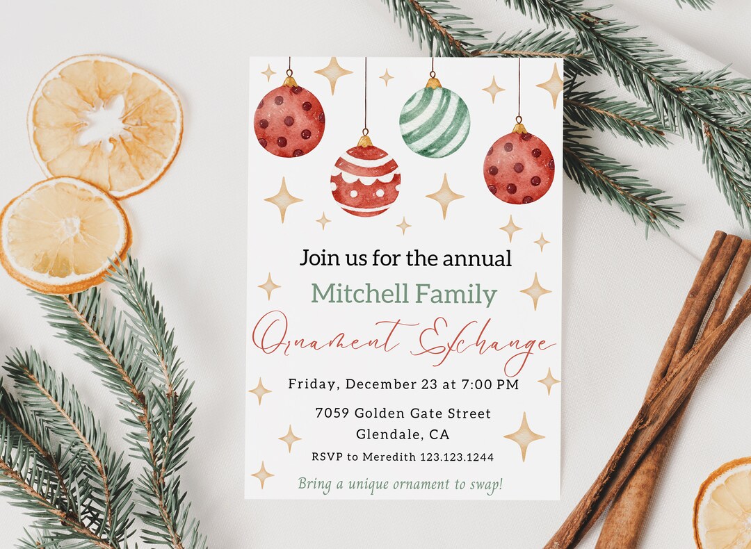 Ornament Exchange Invitation, Ornament Swap Party, Ornament Christmas ...