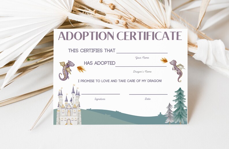 Adopt a Dragon Sign, Dragon Adoption Certificate, Dragon Birthday ...