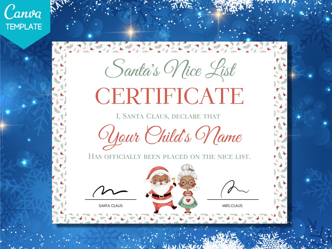 Nice List Certificate, Santa Nice List Certificate, Nice List Award ...
