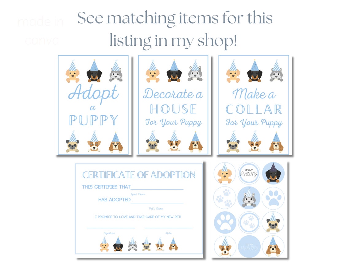 INSTANT DOWNLOAD Adopt A Puppy Sign, Printable, Dog Birthday Party ...