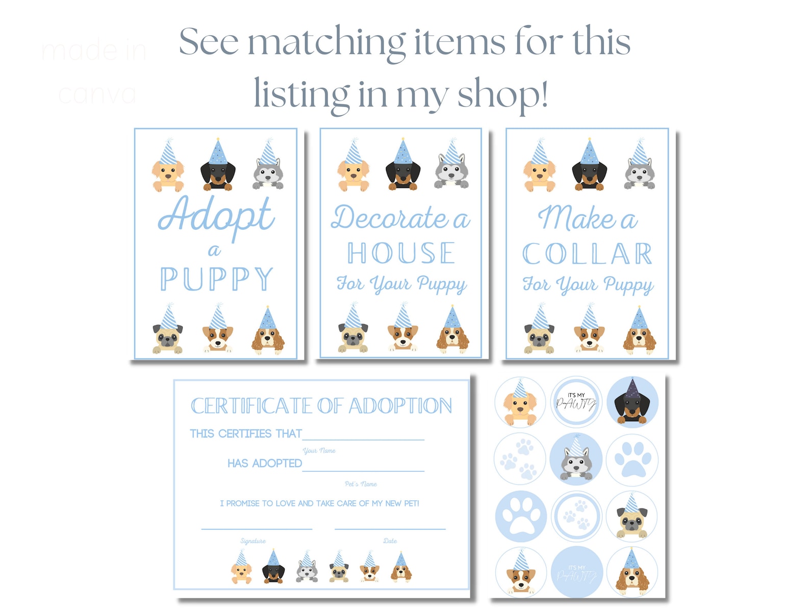 INSTANT DOWNLOAD Adopt A Puppy Sign, Printable, Dog Birthday Party ...