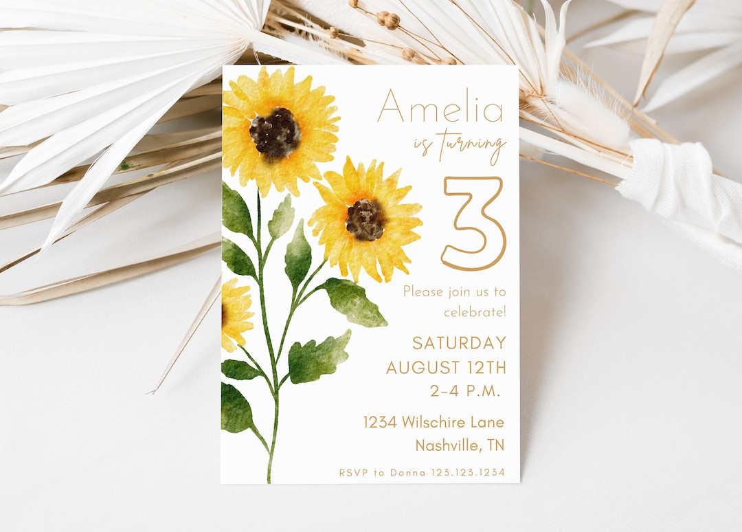 Sunflower Birthday Invitation, Sunflower Invitation, Sunflower Theme ...