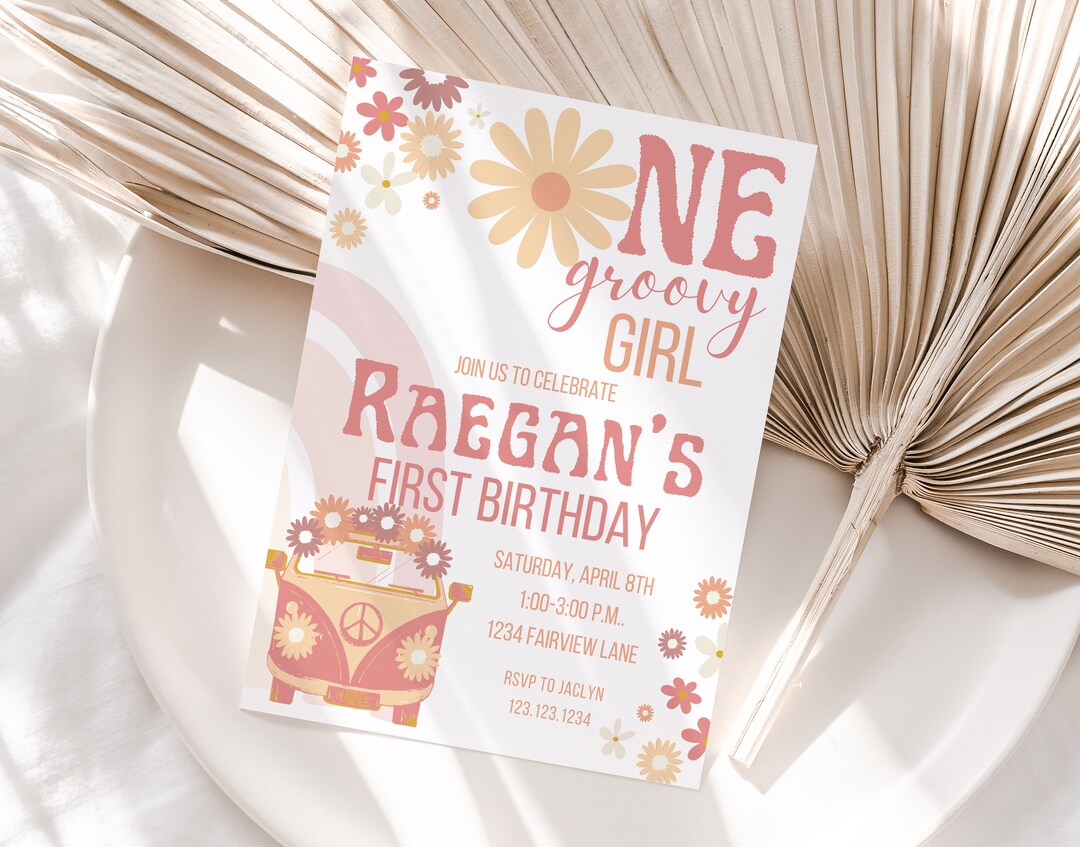One Groovy Girl Invite, Groovy Invitation, Hippie Invitation, Hippie ...