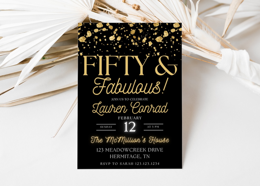 Fifty and Fabulous, Fiftieth Birthday Invite, Fiftieth Birthday Invite ...