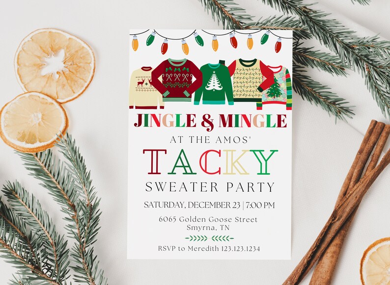 Tacky Sweater Invitation, Ugly Sweater Invitation, Tacky Sweater Party ...