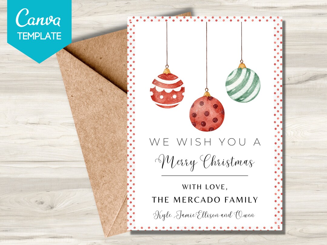 Printable Christmas Card, Minimal Christmas Card, Ornament Christmas ...
