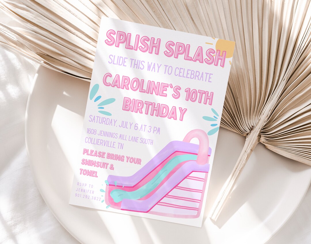 Printable Water Slide Party Invitation, Water Slide Birthday Party ...