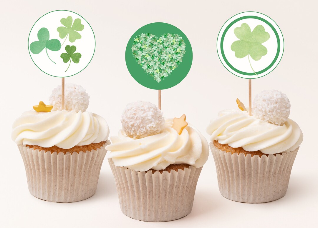 INSTANT DOWNLOAD Shamrock Cupcake Topper, Clover Cupcake Toppers, St ...