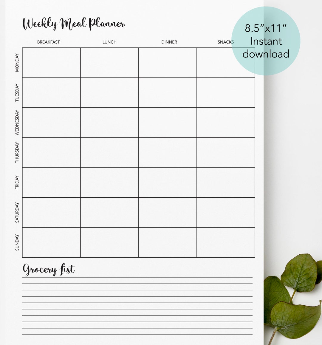 Printable Menu Planner | Menu Planner With Grocery List | Printable ...