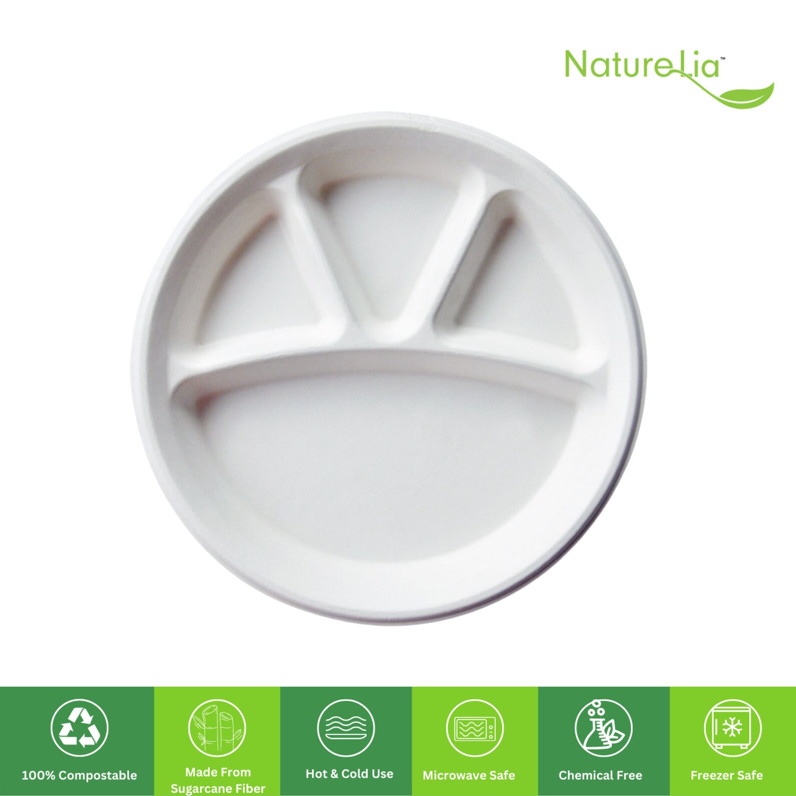 Sugarcane 11-inch Sectional Plates: Eco-friendly Party Platter, 50 Pack ...