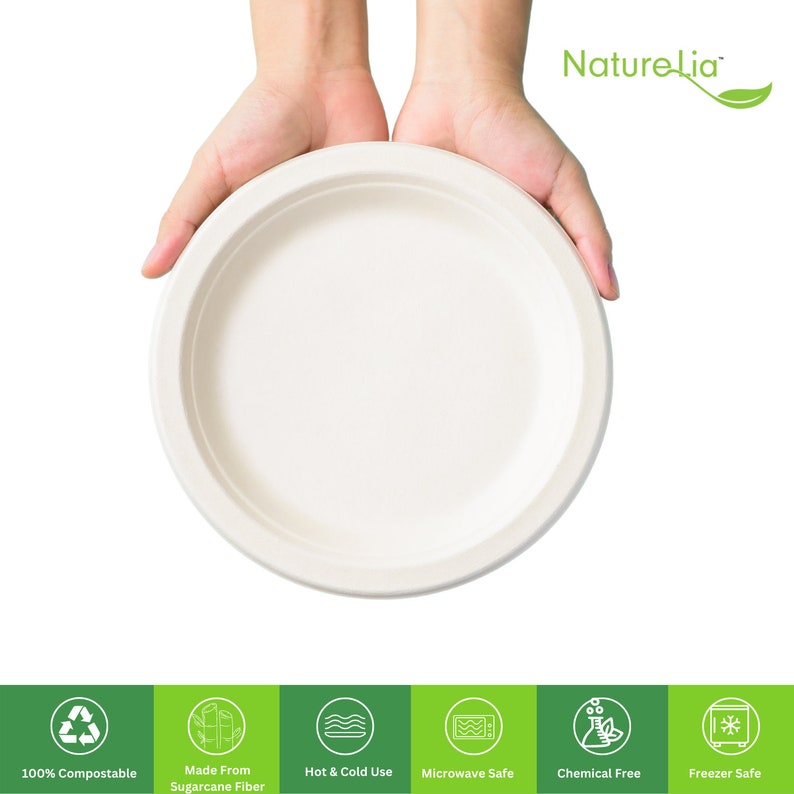 Sugarcane Disposable Plates | 7-inch Round Party Plate | Compostable ...