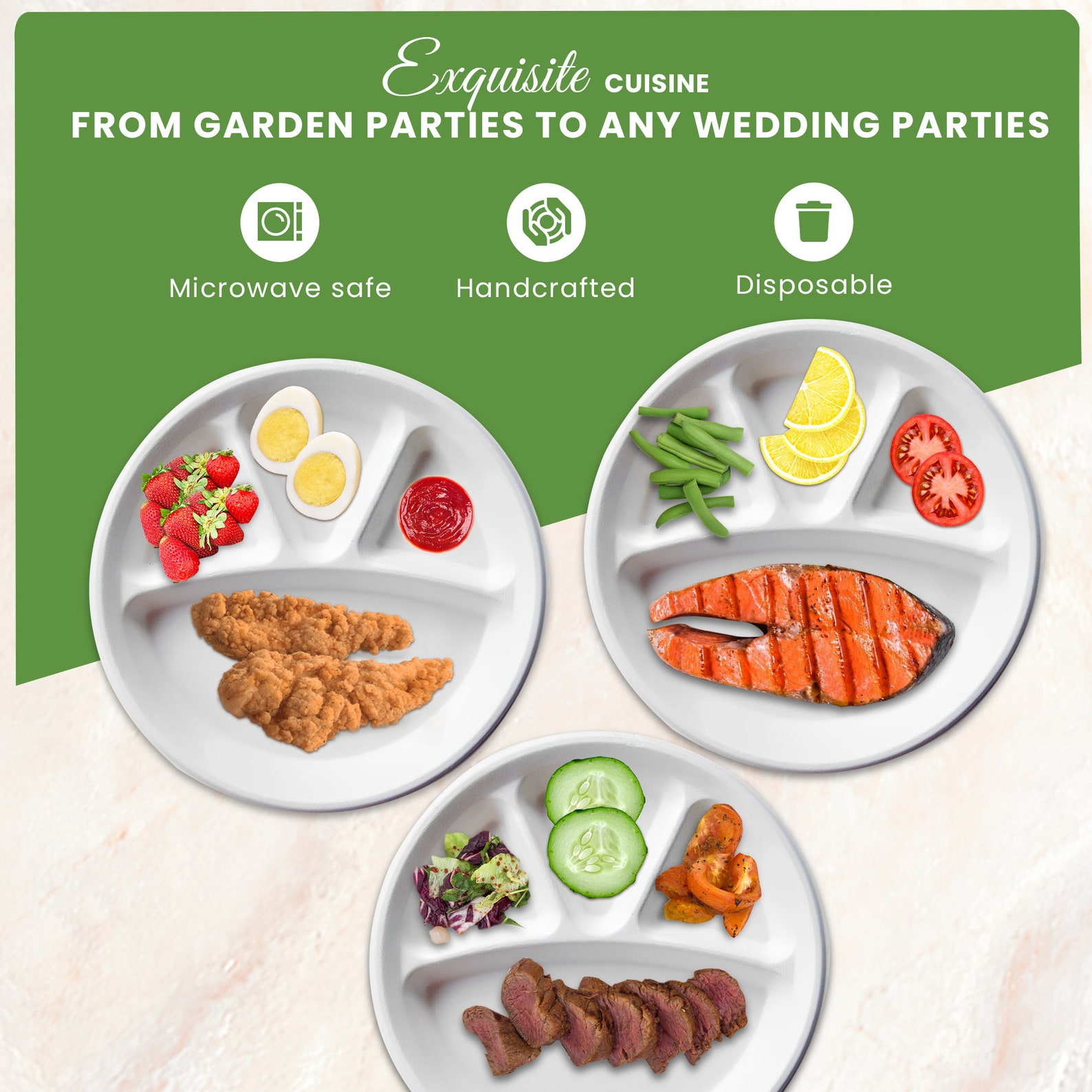 Sugarcane 11-inch Sectional Plates: Eco-friendly Party Platter, 50 Pack ...