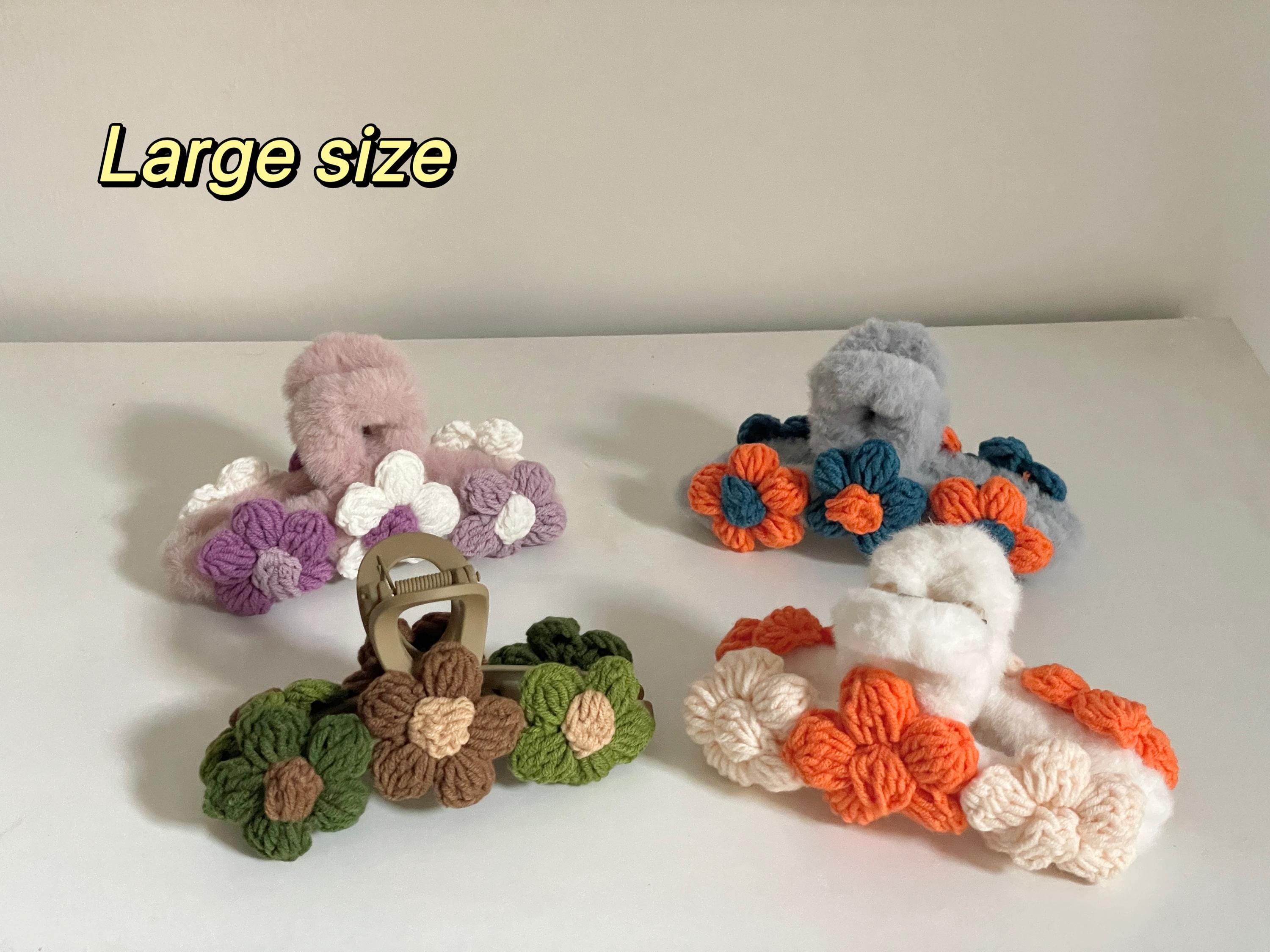 Crochet Floral Hair Claw | Two Sizes Multi-color Hair Clips - Etsy