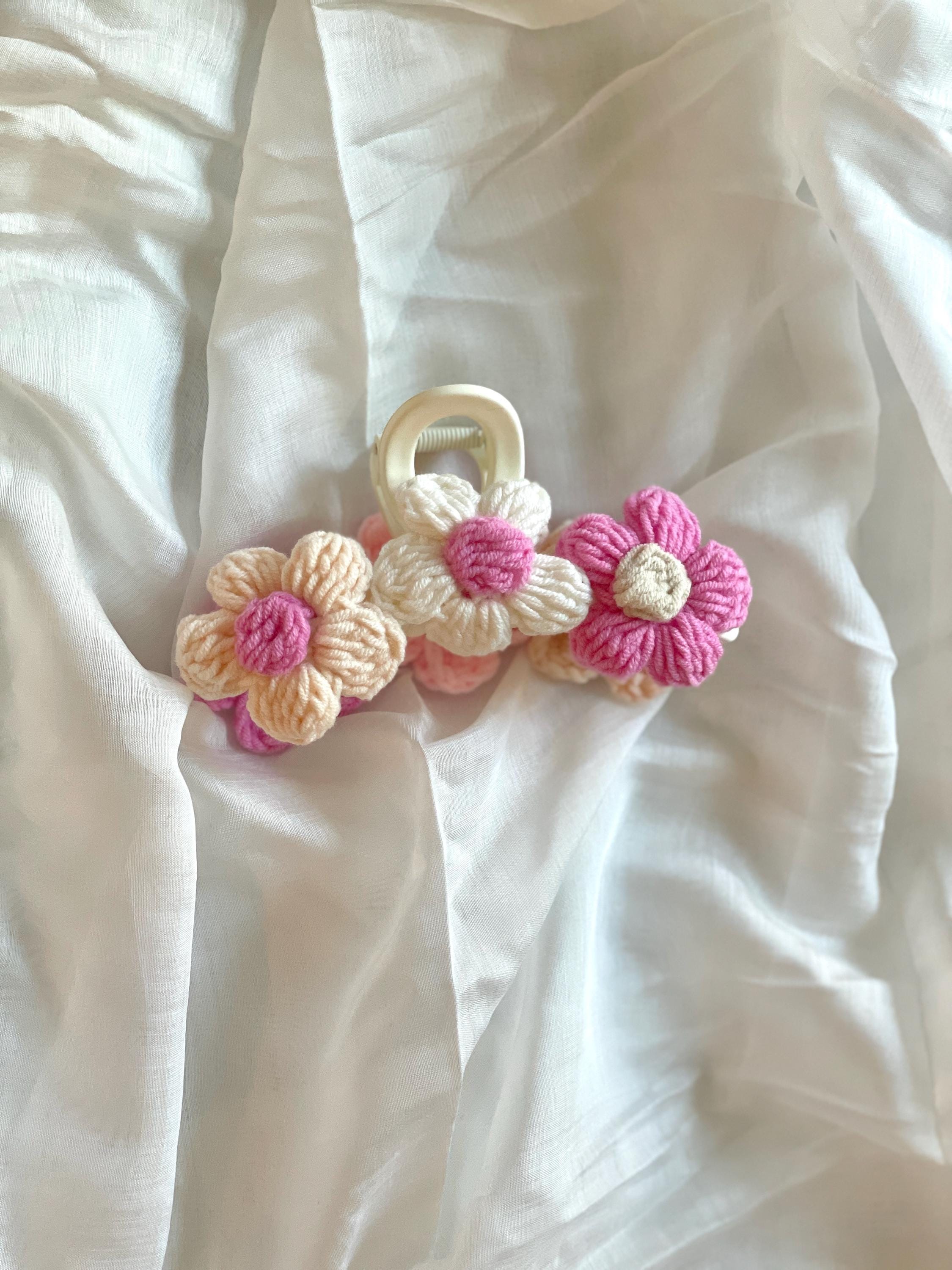 Crochet Floral Hair Claw for Women and Girls 5 Inch Multi-color Hair ...