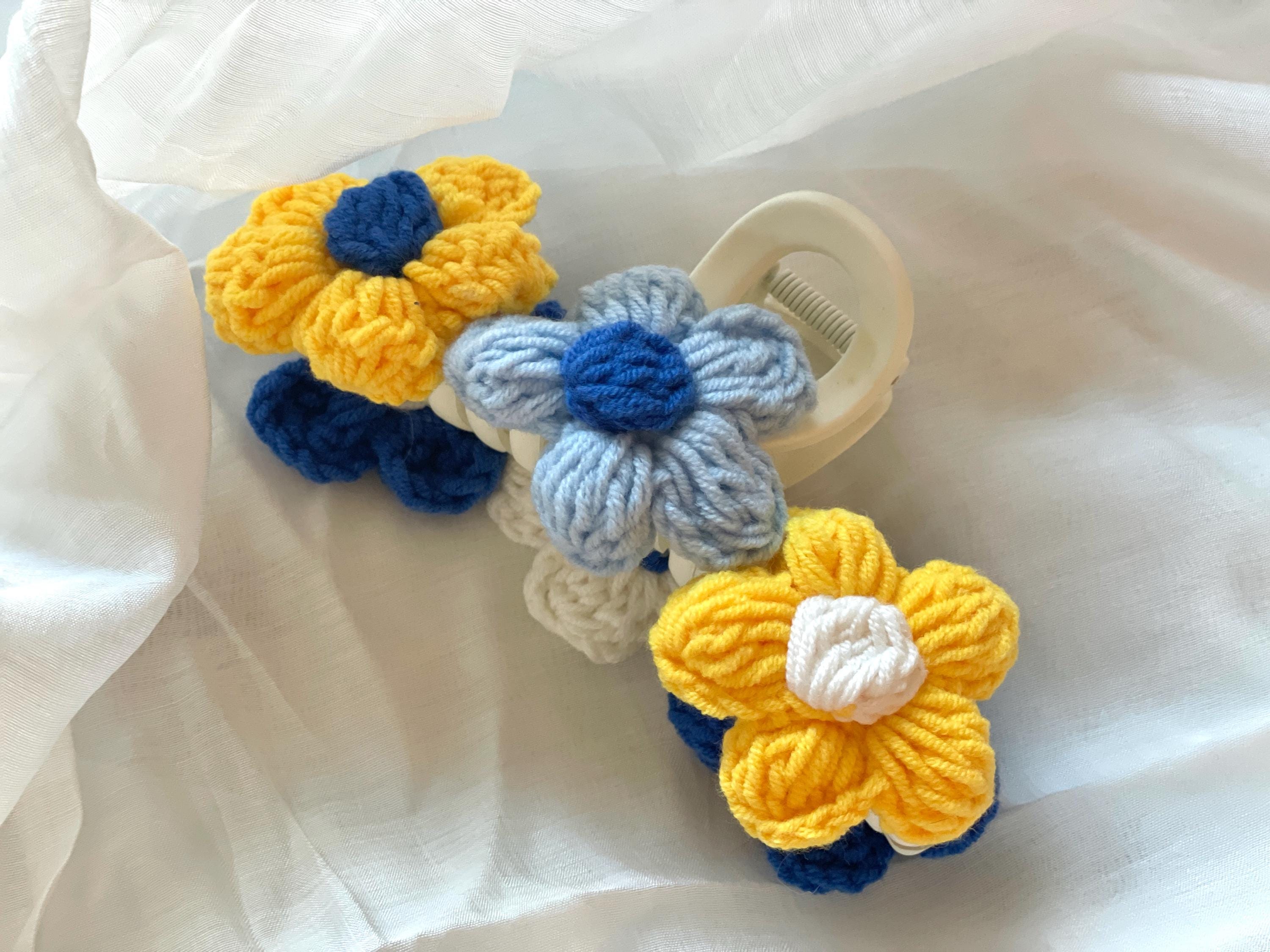 Crochet Floral Hair Claw for Women and Girls 5 Inch Multi-color Hair ...