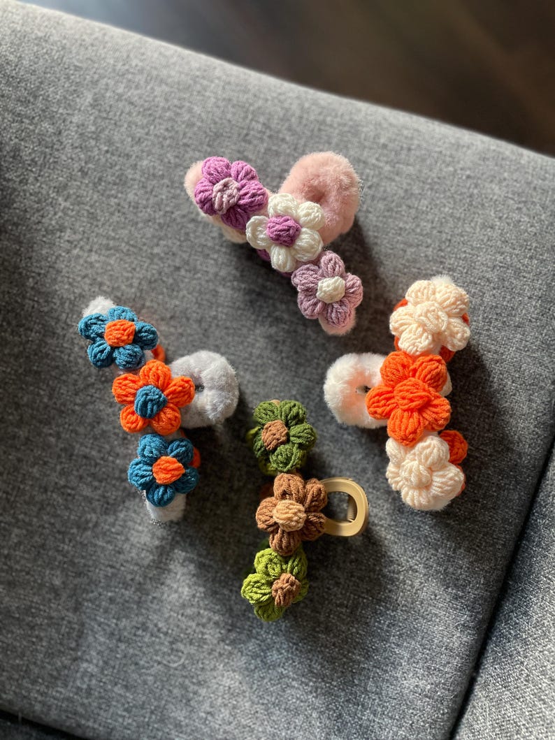 Crochet Floral Hair Claw 5 Inch Multi-color Hair Clips - Etsy