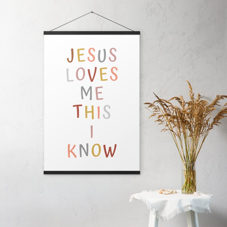 Jesus Loves Me Poster, Bible Verse Wooden Hanging Poster, Kids ...