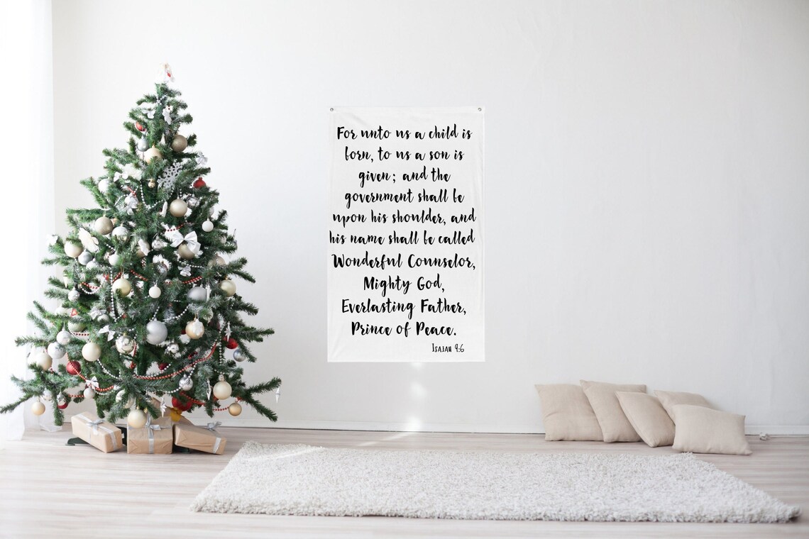 Isaiah 9:6, Christmas Bible Verse Tapestry, Christmas Scripture Banner ...