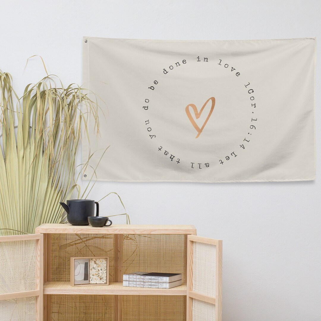 Done in Love Tapestry, Bible Verse Banner, Asethetic Minimalist ...