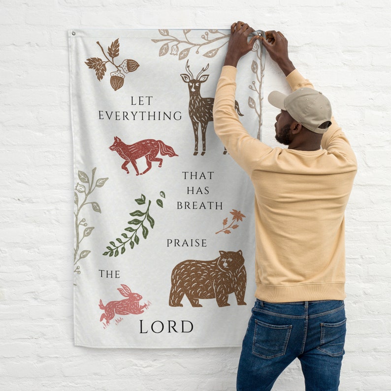 Christian Bible Verse Tapestry, Scripture Woodland Tapestry, Christian ...