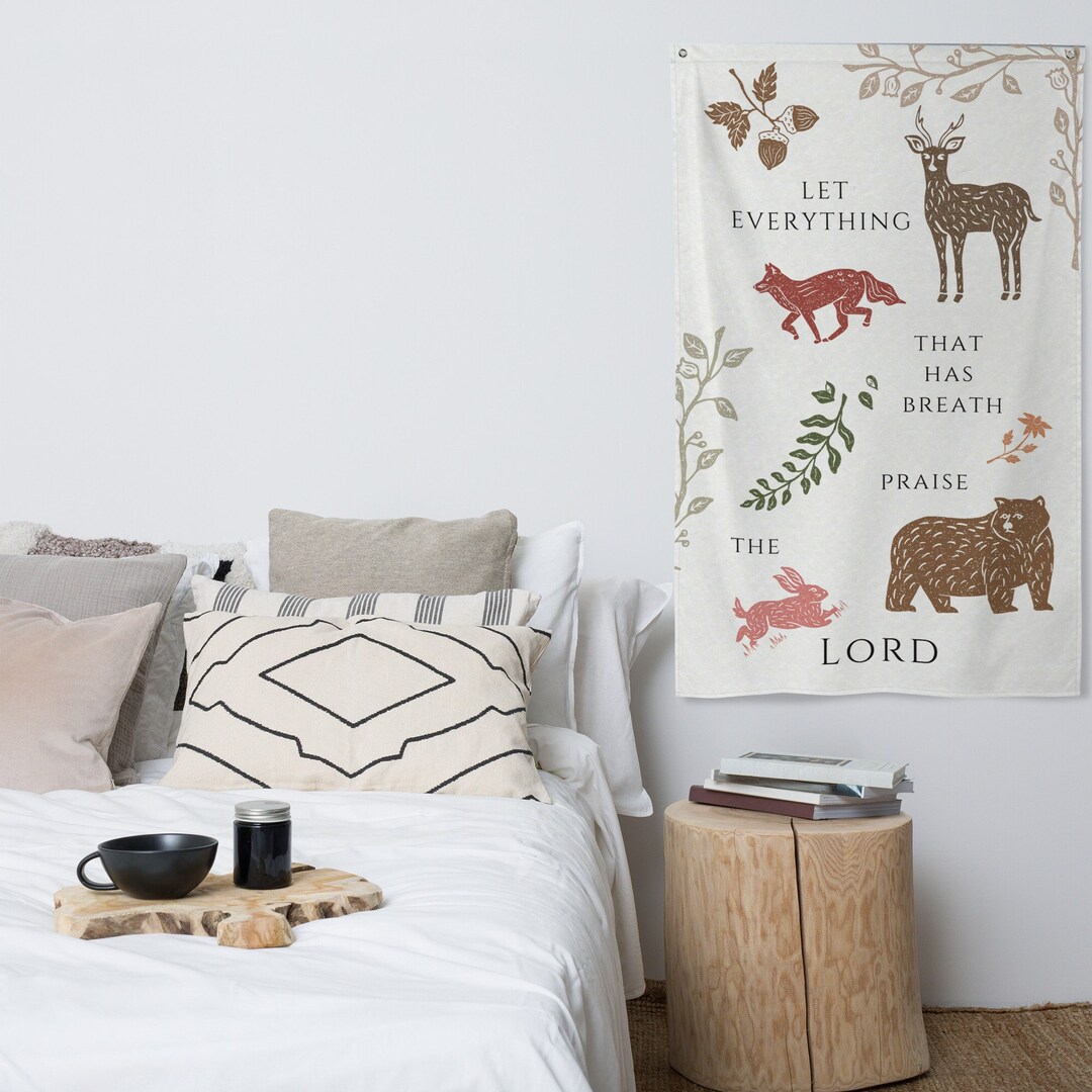 Christian Bible Verse Tapestry, Scripture Woodland Tapestry, Christian ...